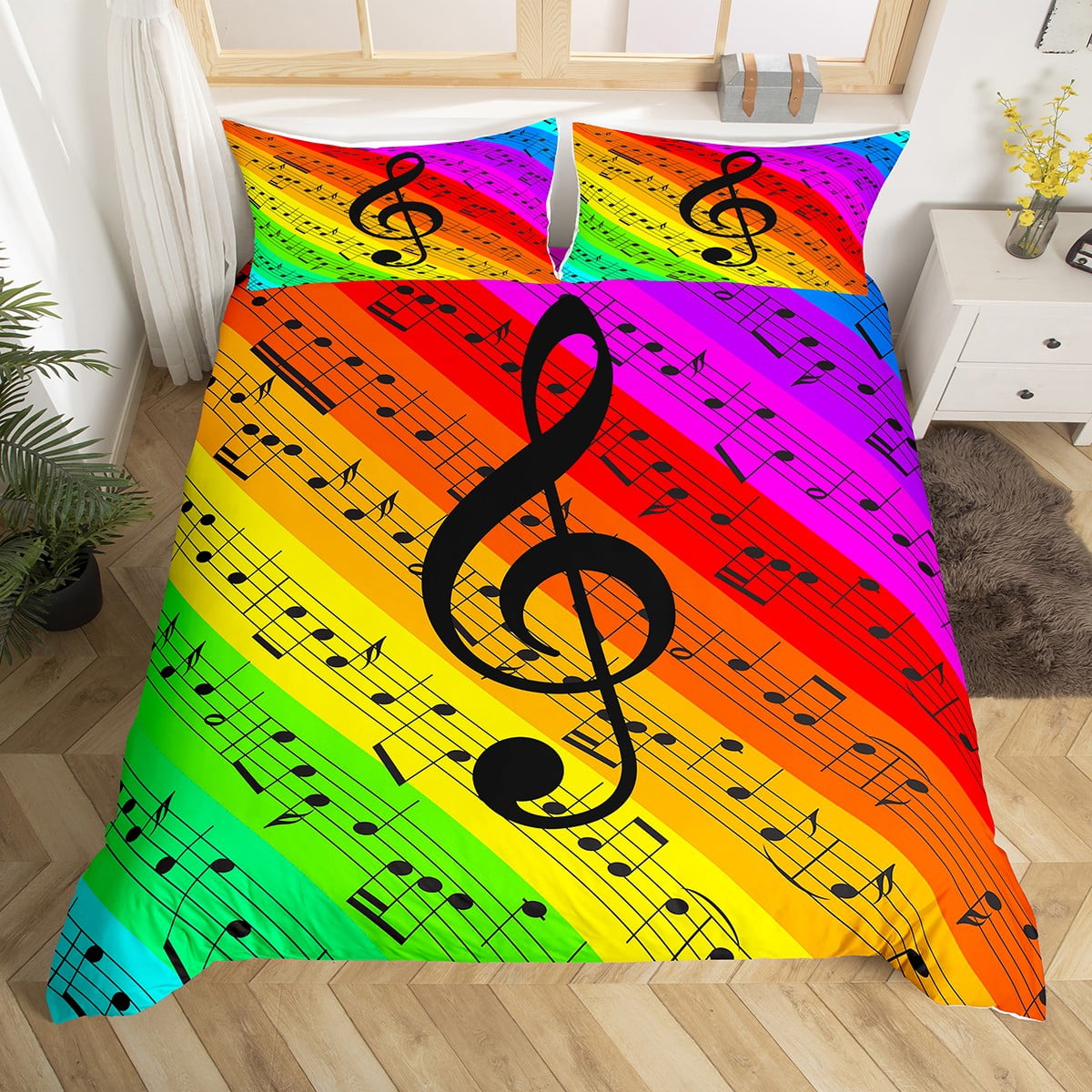 YST Musical Theme Bedding Sets Queen Treble Clef Comforter Cover ...