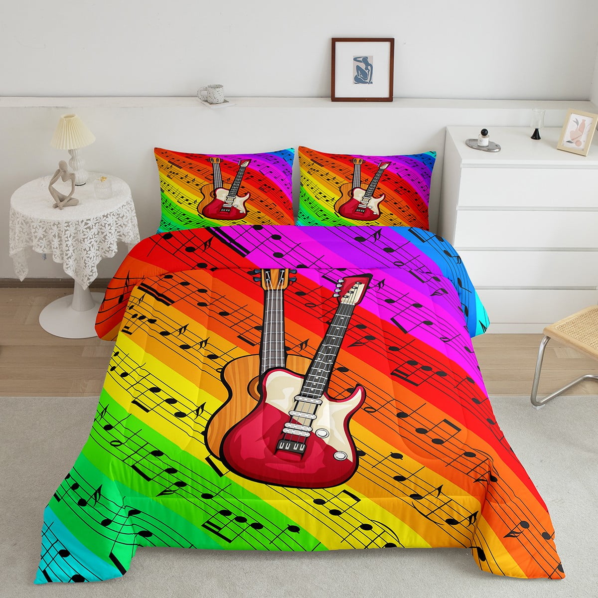 YST Musical Theme Comforter Set Queen Eletric Guitar Bedding Set for ...