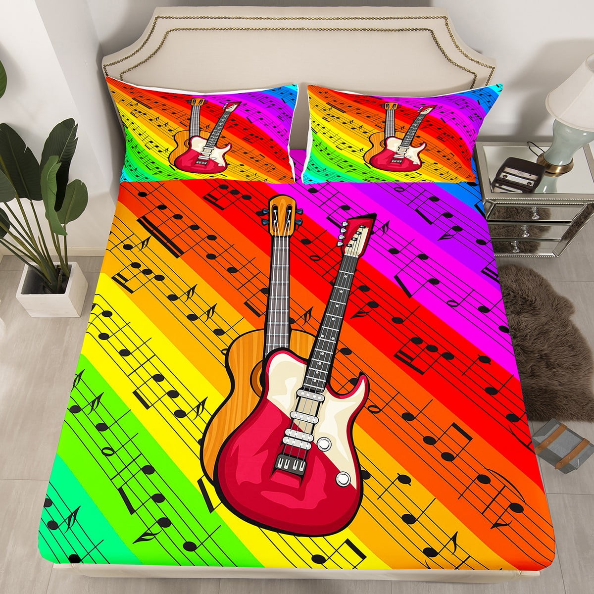 Musical Theme Twin Fitted Sheet Eletric Guitar Sheets for Popstars ...