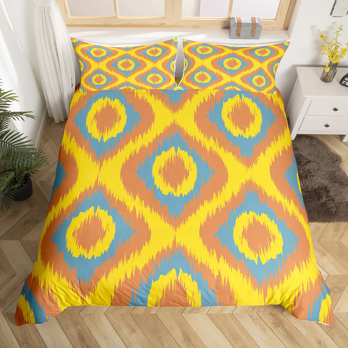 YST Mustard Duvet Cover,Eastern Ikat Style Pattern Comforter Cover ...