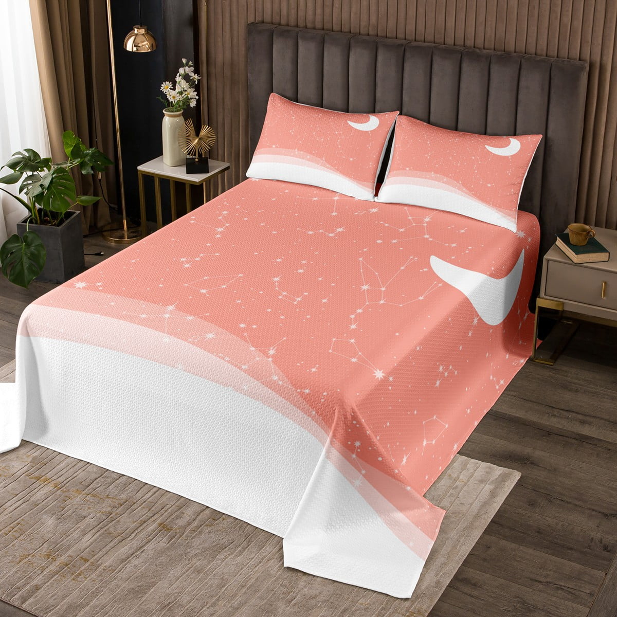 YST Mystic Stars Bedspread Twin Size Boho Moon Quilt Set, White Pink ...