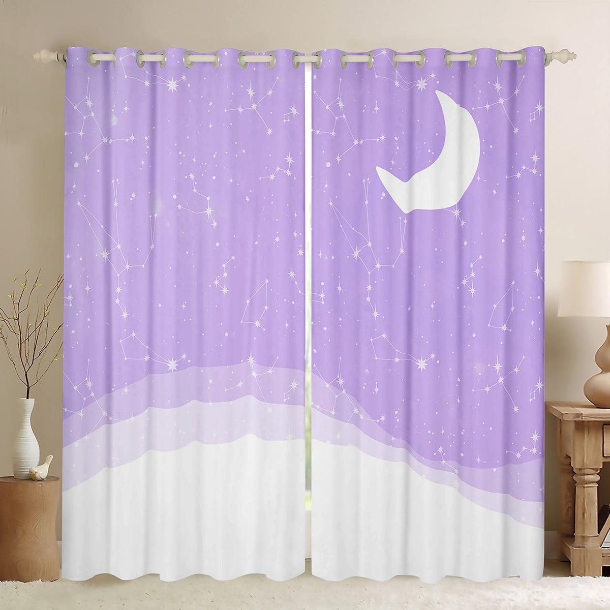 YST Mystic Stars Curtains Boho Moon Curtains & Drapes, White Purple ...