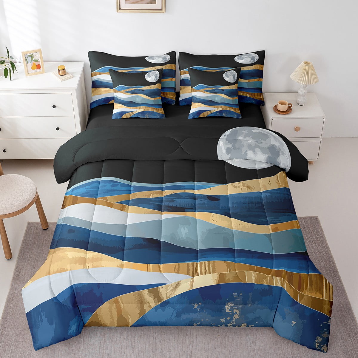 YST Nature Abstract Bed in a Bag 7pcs Minimalism Woodland Bedding Set ...