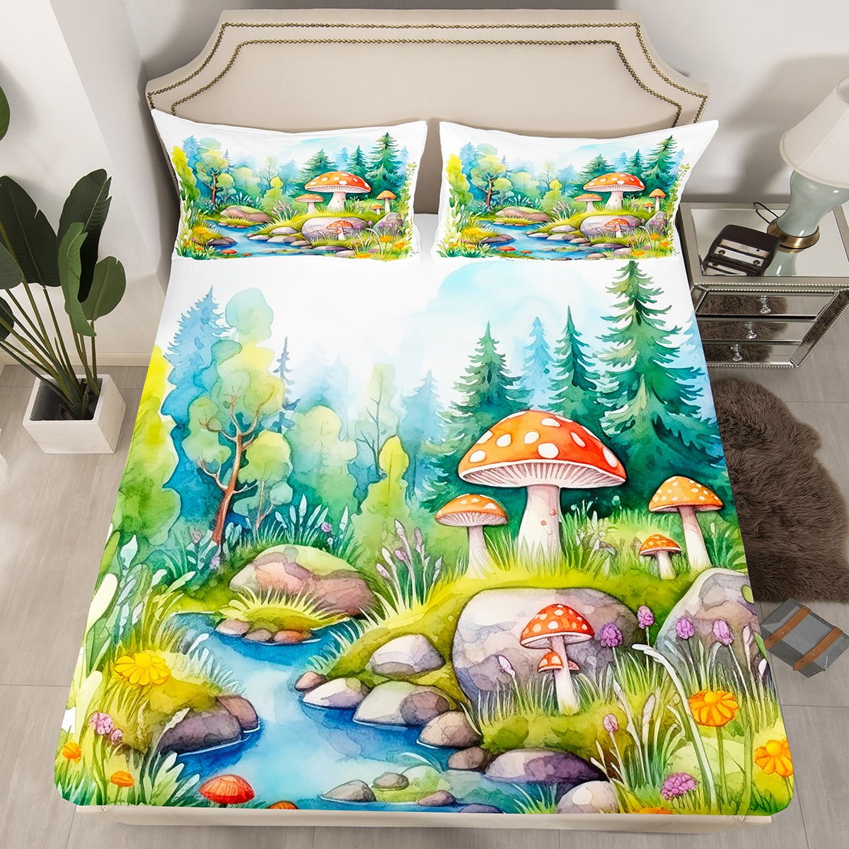 Erosebridal Nature Mushrooms Bed Set Botanical Trees Flower Bed Sheets ...