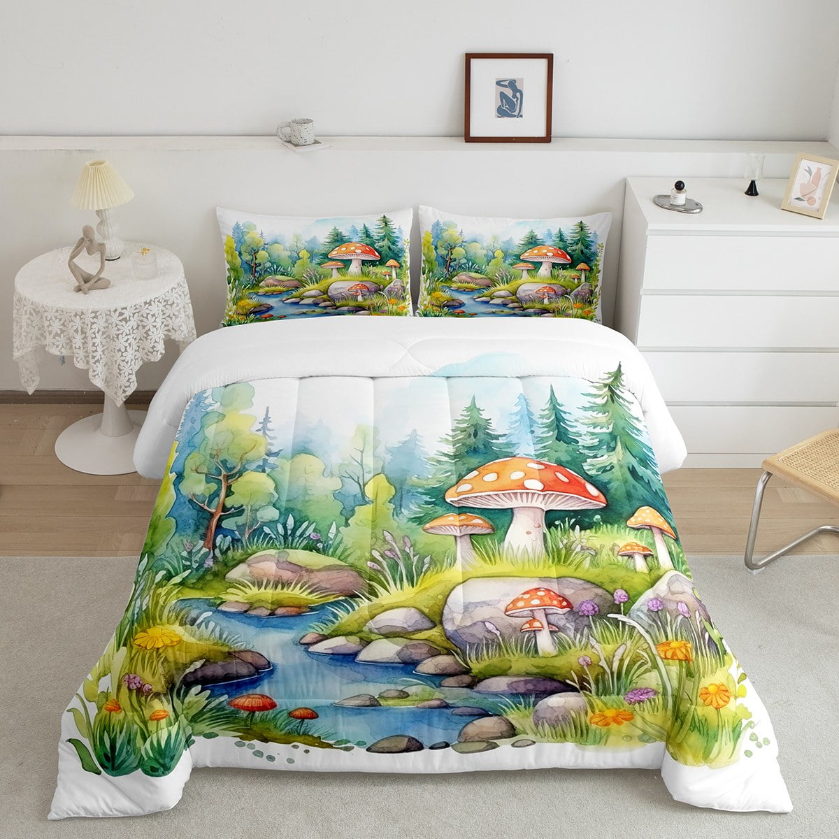 YST Nature Mushrooms Bedding Botanical Trees Flower Bedding Comforter ...