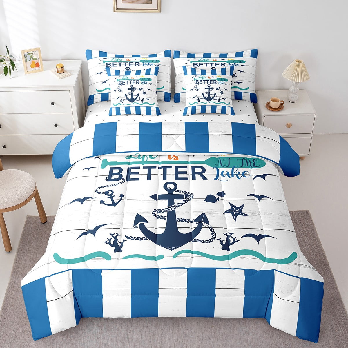 Nautical Anchor Bed in A Bag Full,Coastal Starfish Coral Seagull ...