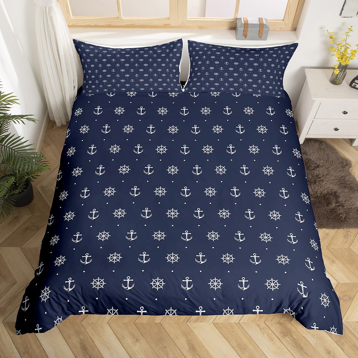 YST Nautical Anchor Bed Set Ocean Theme Duvet Cover for Kids Teen ...
