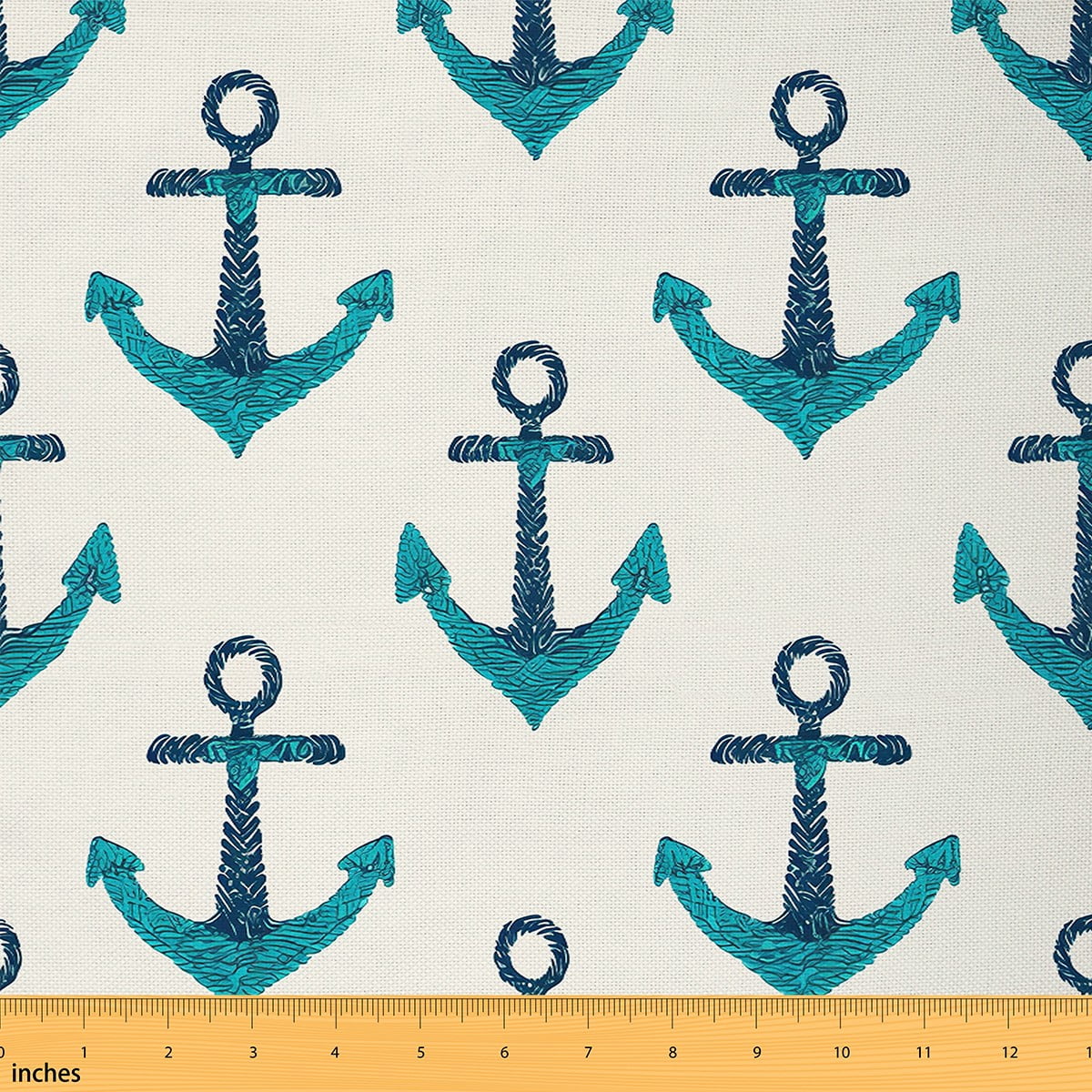 YST Nautical Anchor Fabric By The Yard,Navy Blue Geometric Upholstery ...