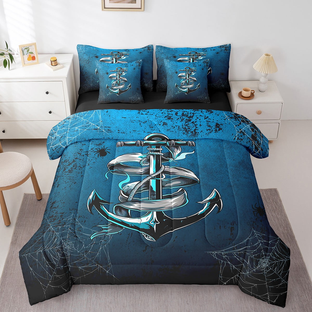 Erosebridal Nautical Anchor Twin Comforter Set 7 Piece Ocean Beach ...