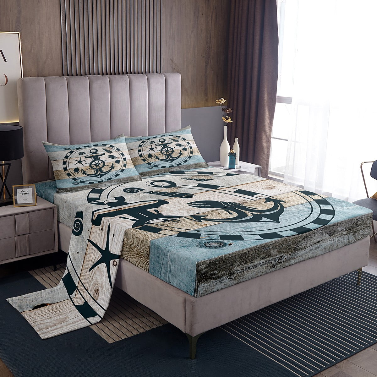 YST Nautical Bed Sheets Set Full,Vintage Anchor Sheet Set for Kids Boys ...