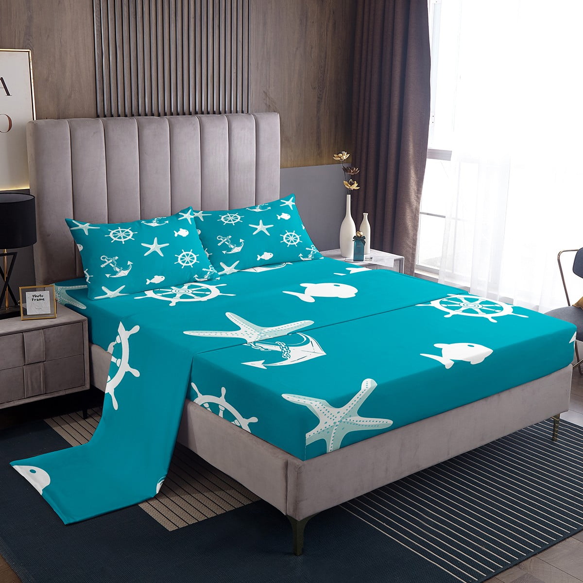 Erosebridal Nautical Bed Sheets Set King Ocean Theme Sheet Set For ...