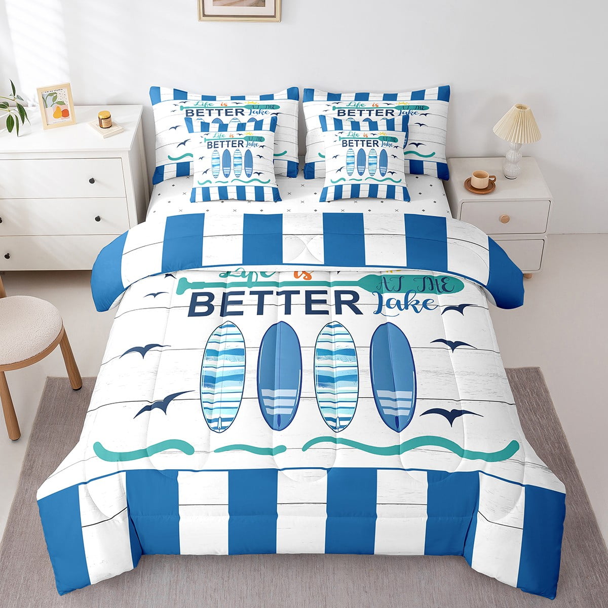 YST Nautical Comforter Set for Kids Boys Girls,Blue White Ocean Bedding ...