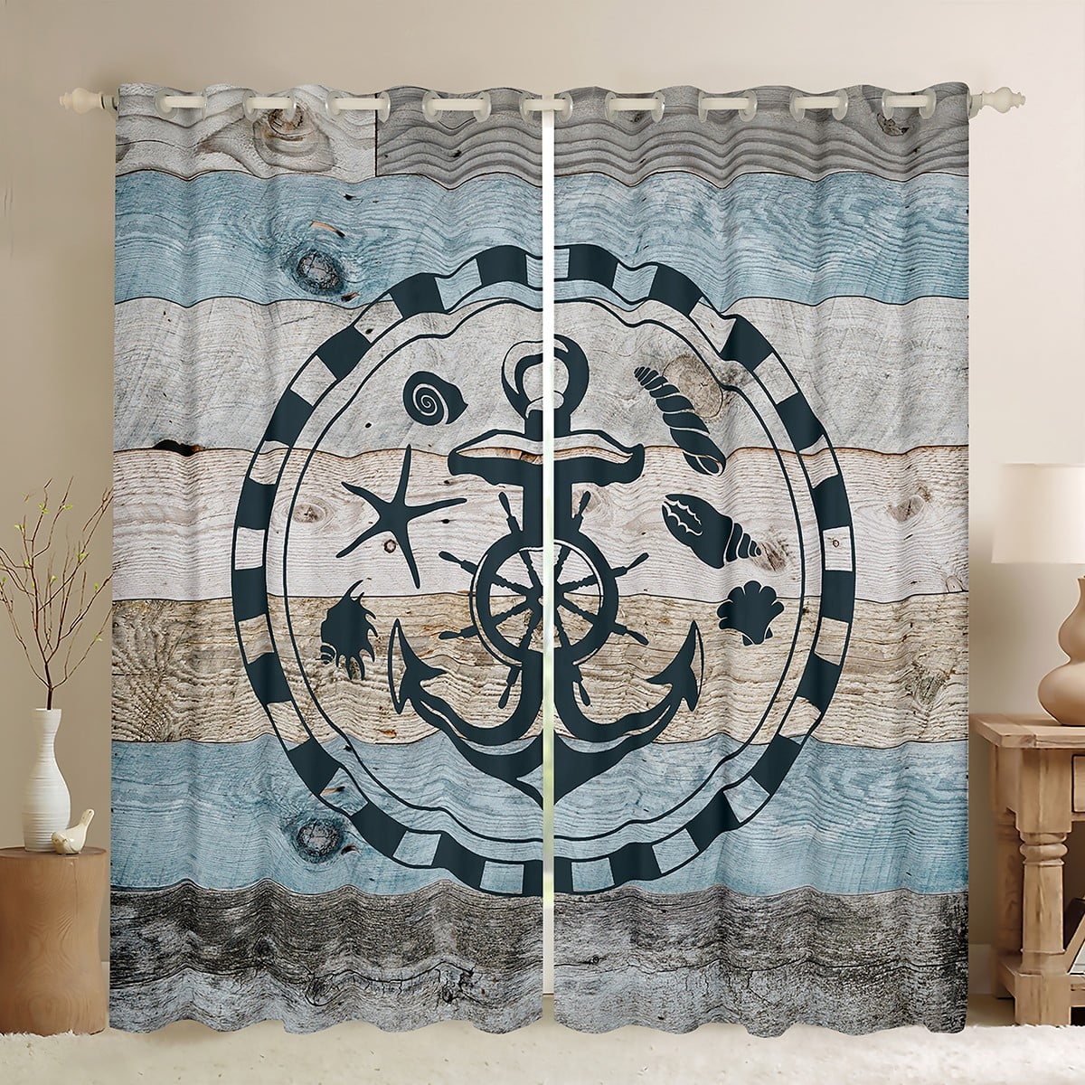 YST Nautical Curtains 42Wx90L,Vintage Anchor Blackout Curtains for Kids ...