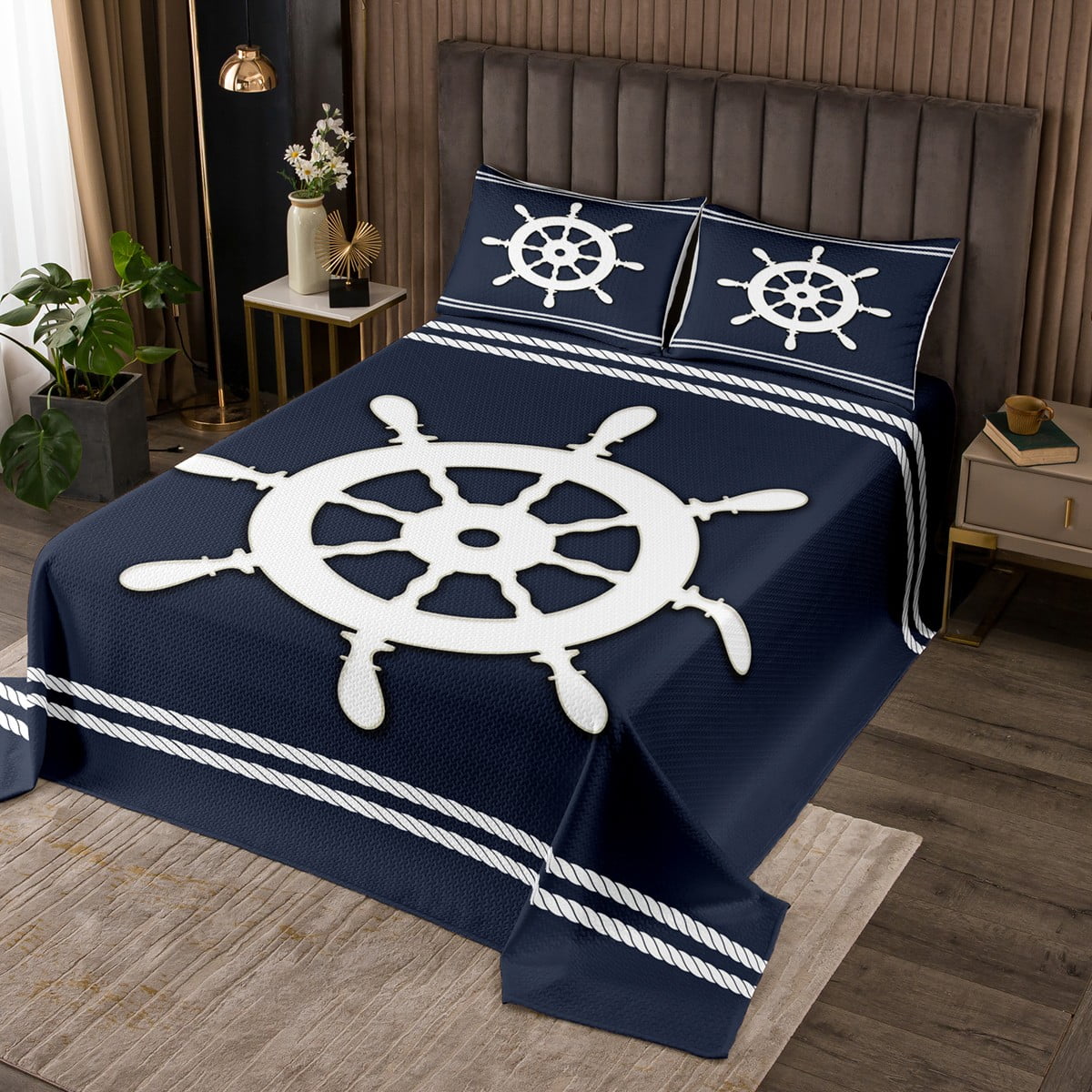 Erosebridal Nautical Decor Bedspread Set Sailboat Rudder Coverlet Set ...