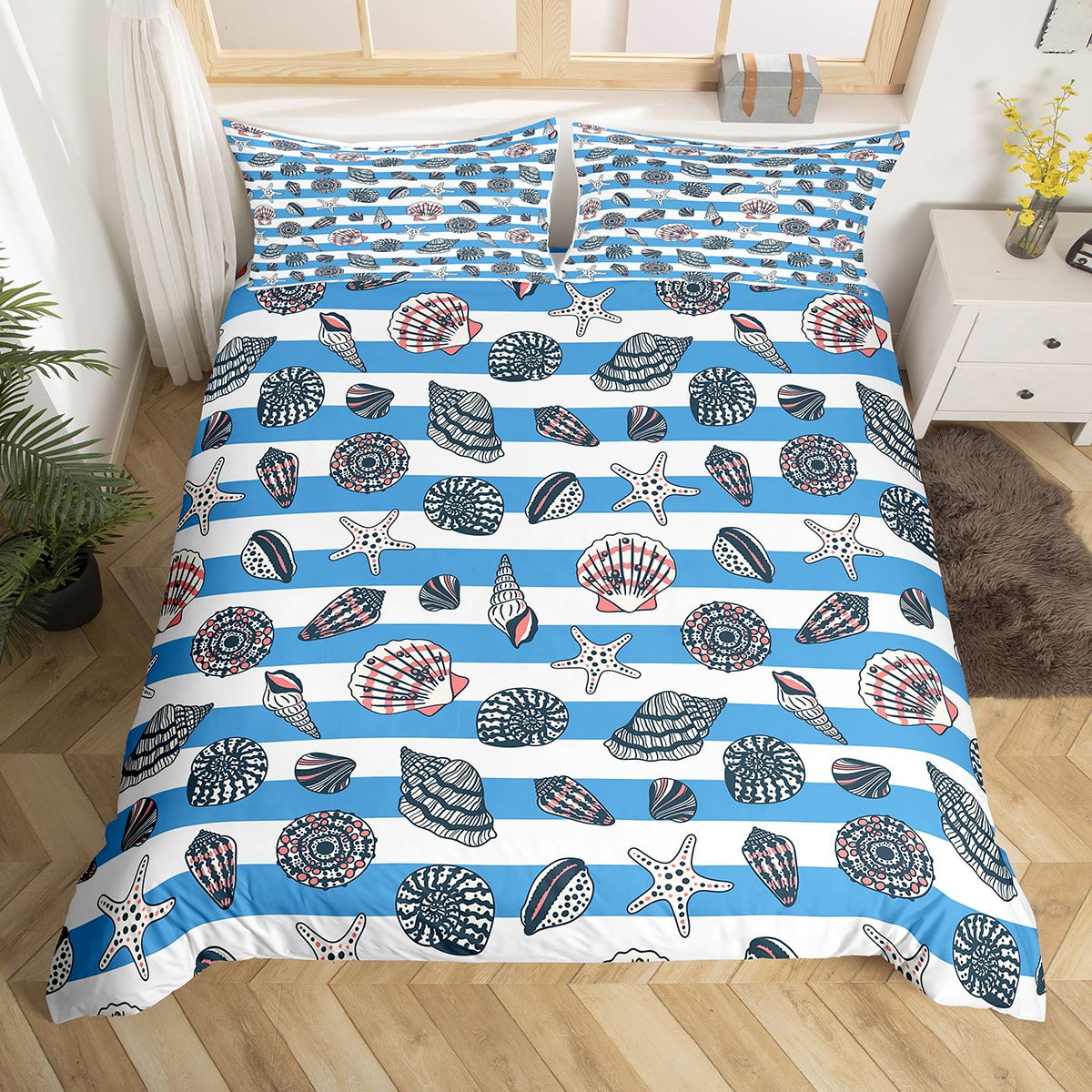 Erosebridal Nautical Duvet Cover King Stripped Bedding Set Cartoon ...