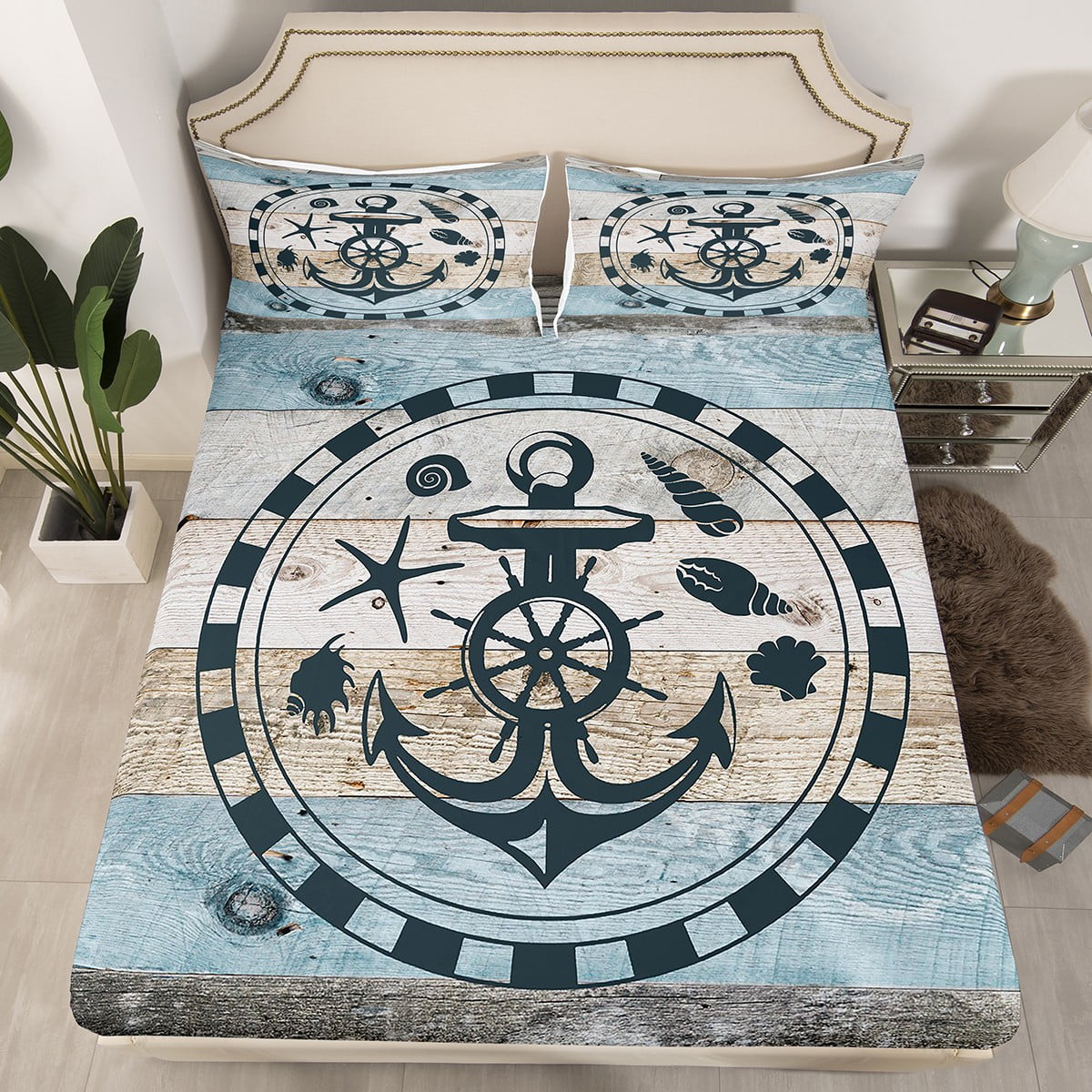 YST Nautical Fitted Sheet Full,Vintage Anchor Bed Sheets for Kids Boys ...