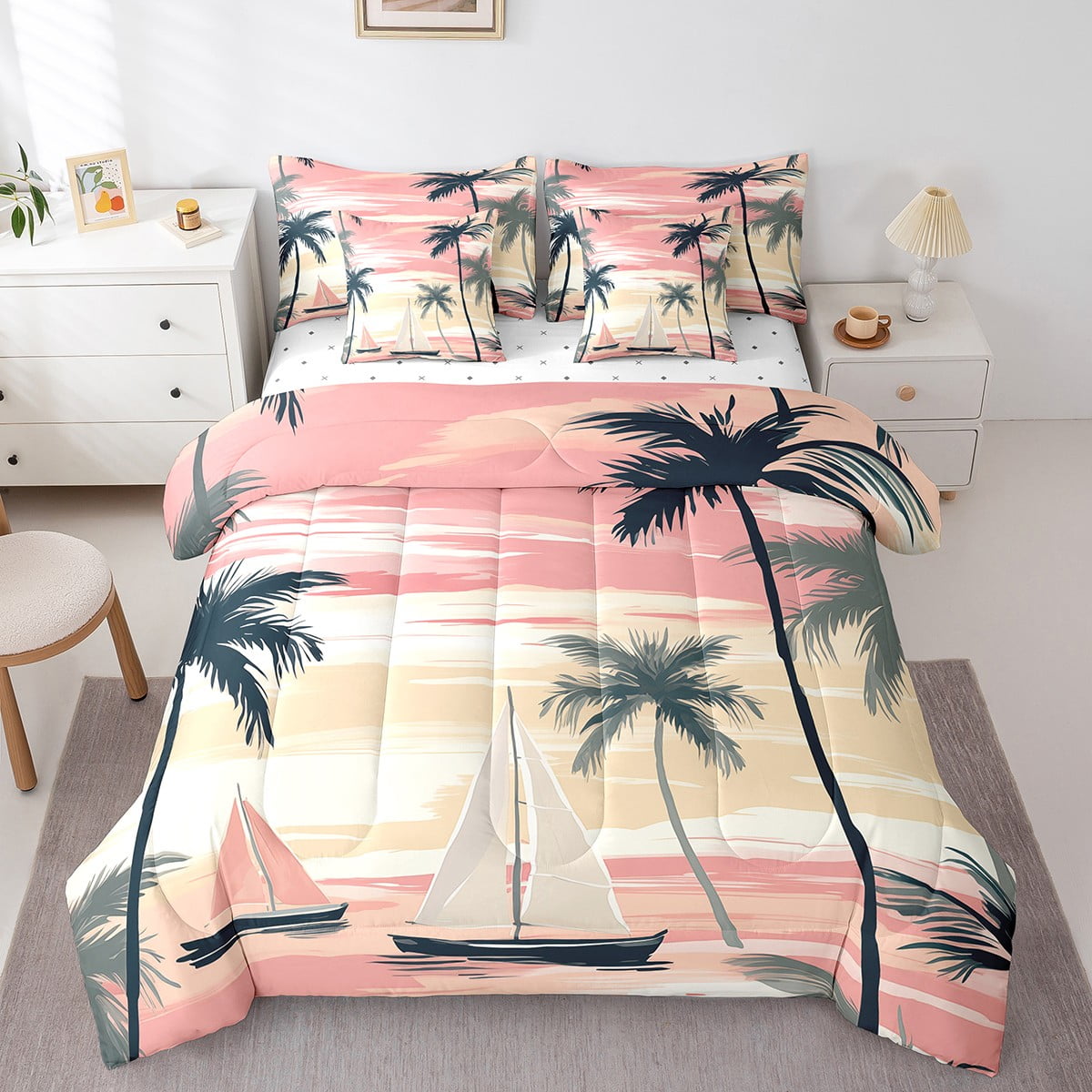 Erosebridal Nautical Sail Boat Bedding Twin Size 7pcs Tropical Palm ...