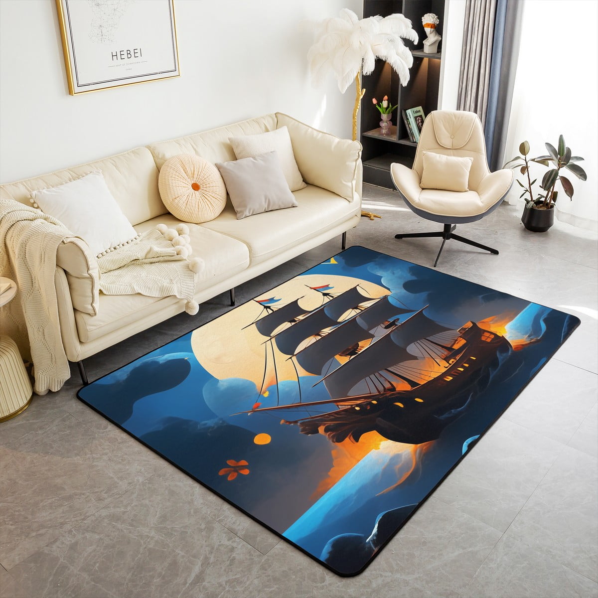 YST Nautical Sailboat Area Rug for Kids Teens,Wooden Sailing Ship ...