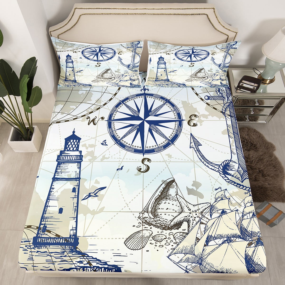 Erosebridal Nautical Theme Full Sheets Ocean Sea Bed Sheets, Vintage ...