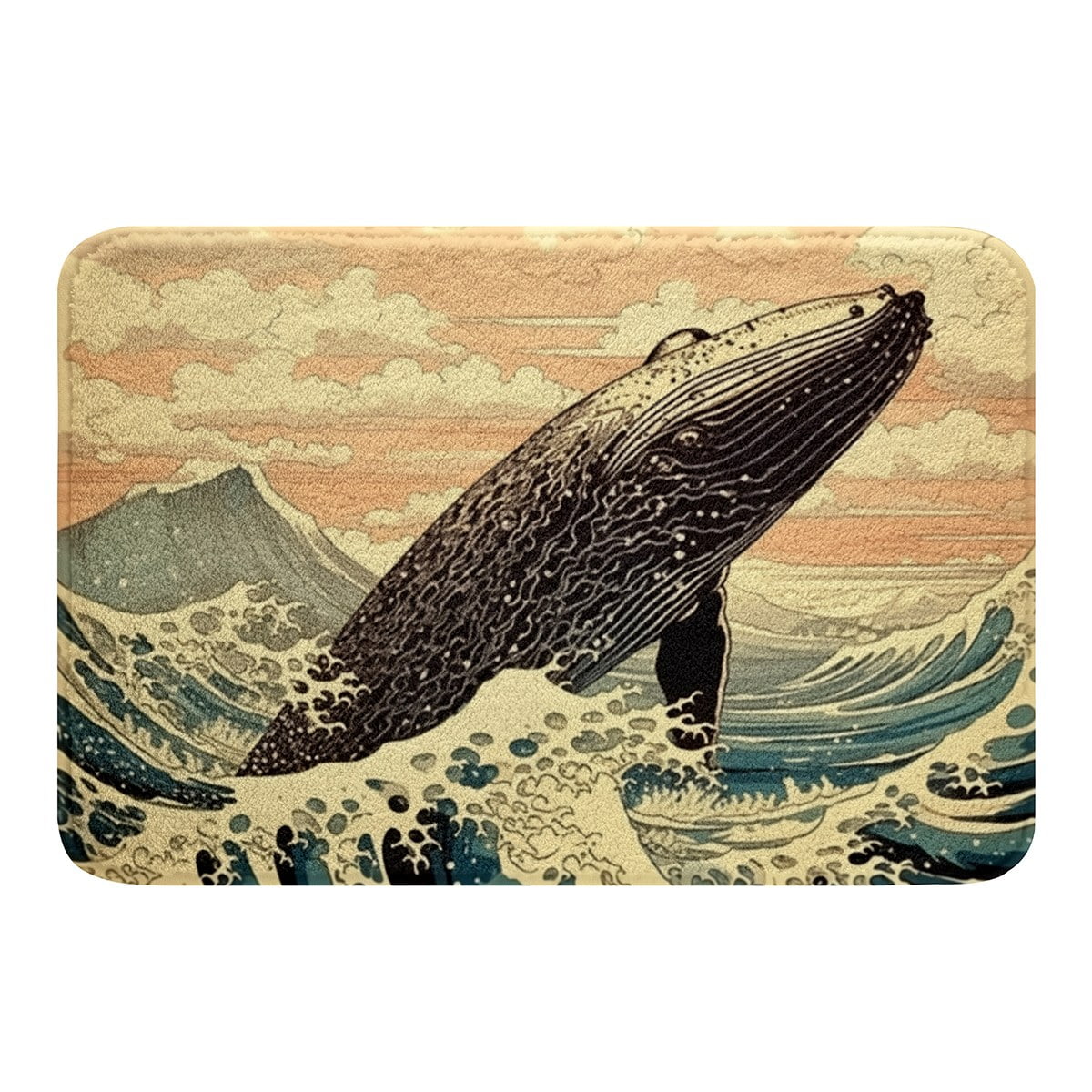 Nautical Whale Bathroom Rug Set,Retro Blue Ocean Wave Bath Mat Bathroom ...