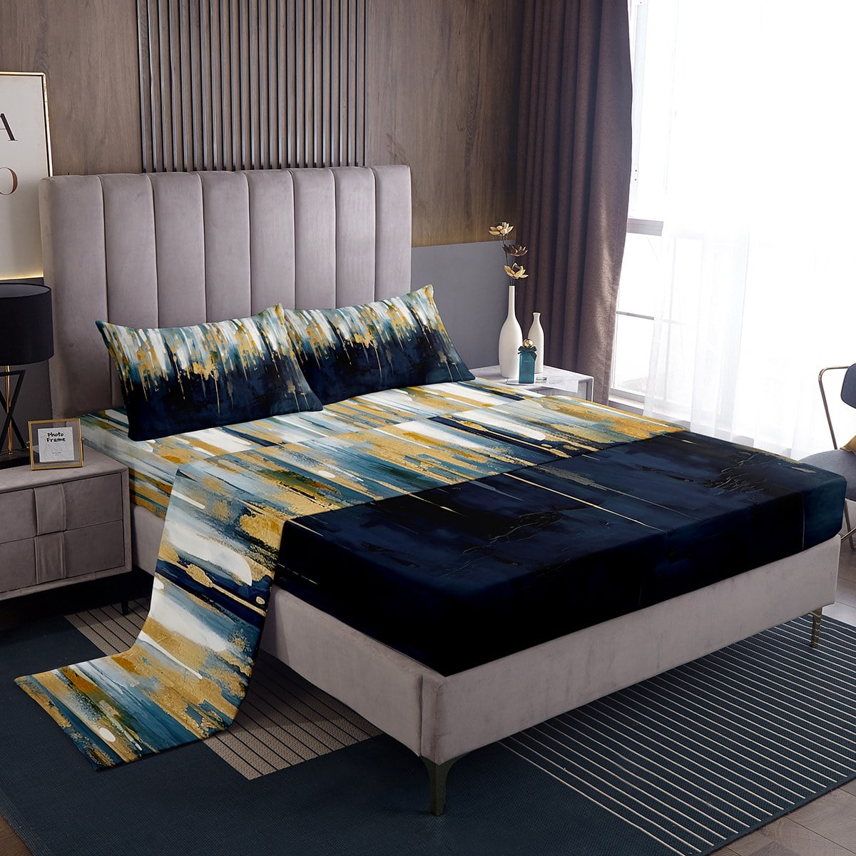 YST Navy Blue Full Sheets Graffiti Ombre Bed Set, Brush Strokes Oil ...