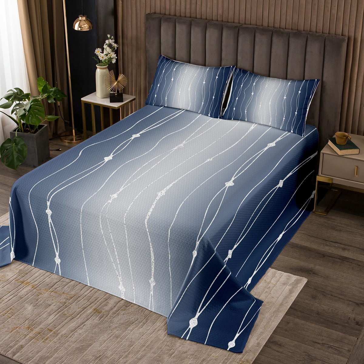 YST Navy Blue and Gray Gradient Bedspread Queen Size Watercolor Ombre ...