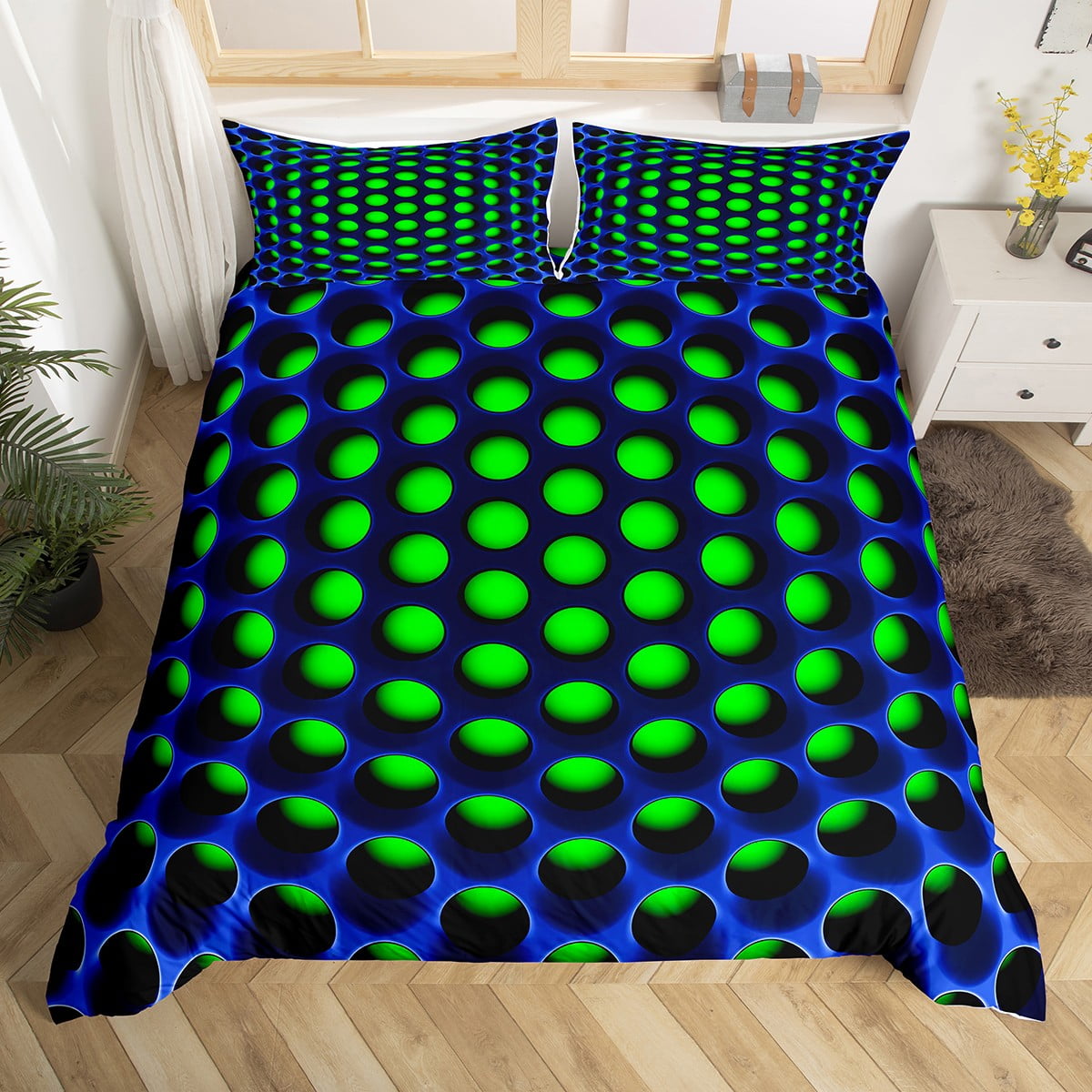 Erosebridal Navy Blue Green Bedding Set King Neon Geometric Duvet Cover ...