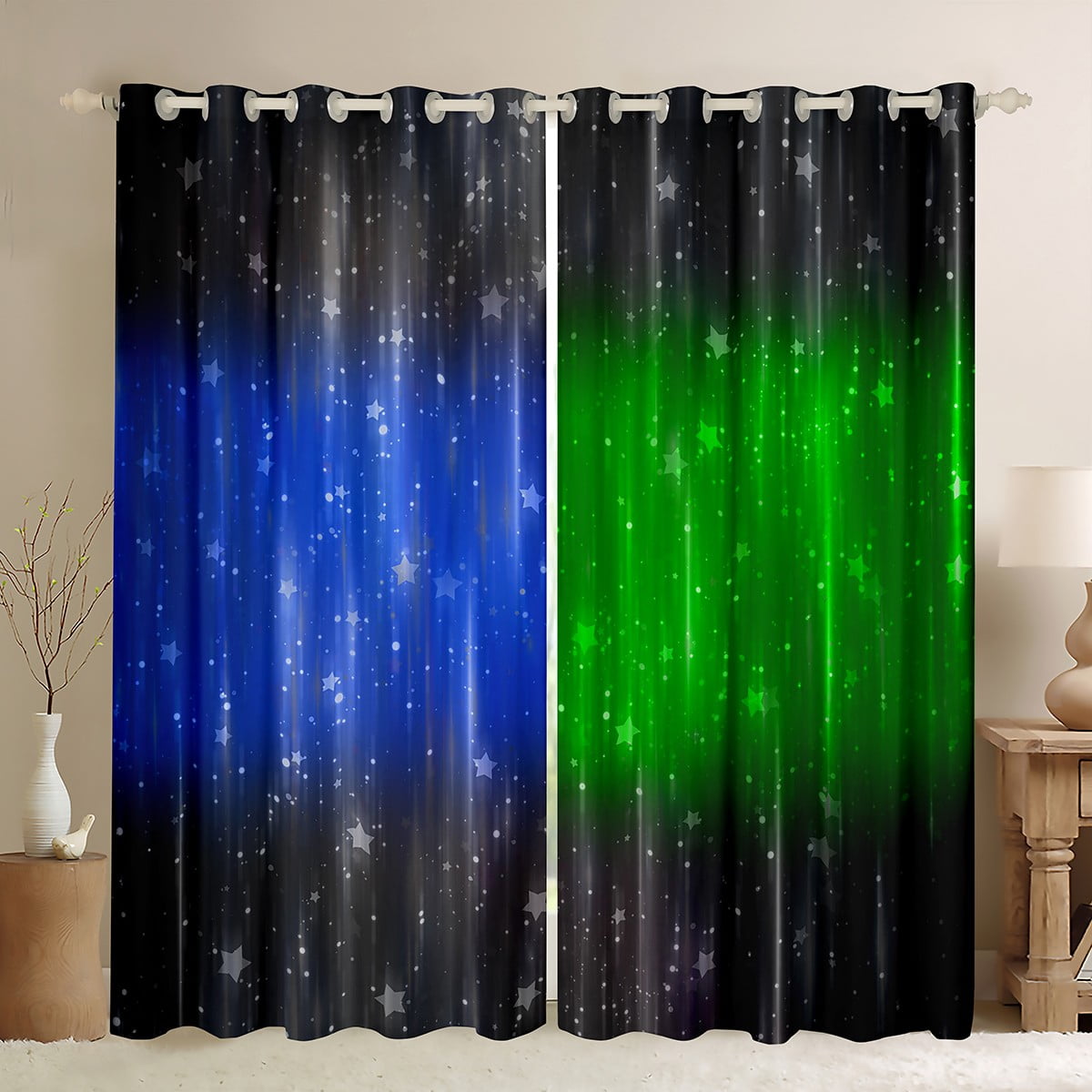 YST Navy Blue and Green Gradient Curtains & Drapes Grey Black Ombre ...