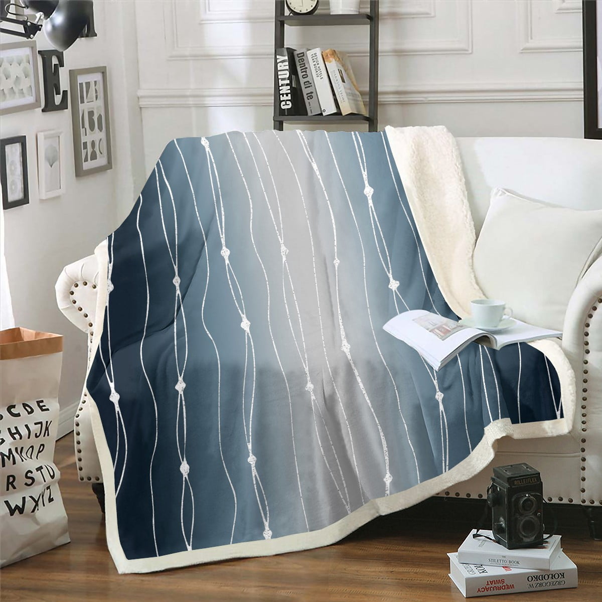 YST Navy Blue and Grey Fleece Blanket for Boys Men Abstract Aesthetic ...