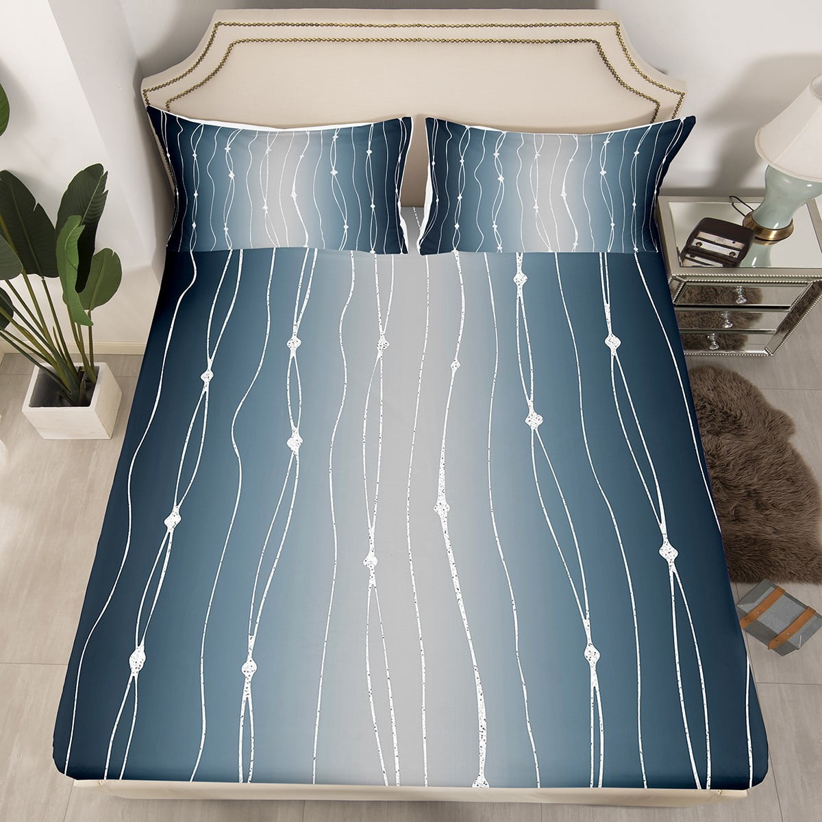 Navy Blue and Grey Full Fitted Sheet Men Abstract Aesthetic Sheets, Dot ...