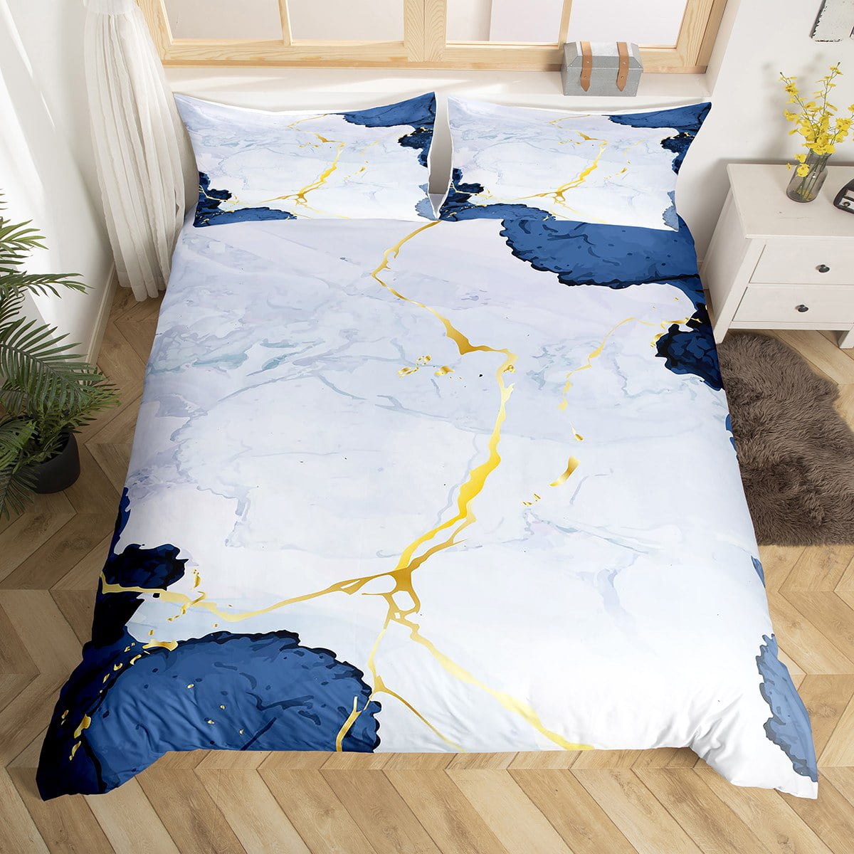 Erosebridal Navy Blue Marbling Bedding Sets Full Abstract Marble ...