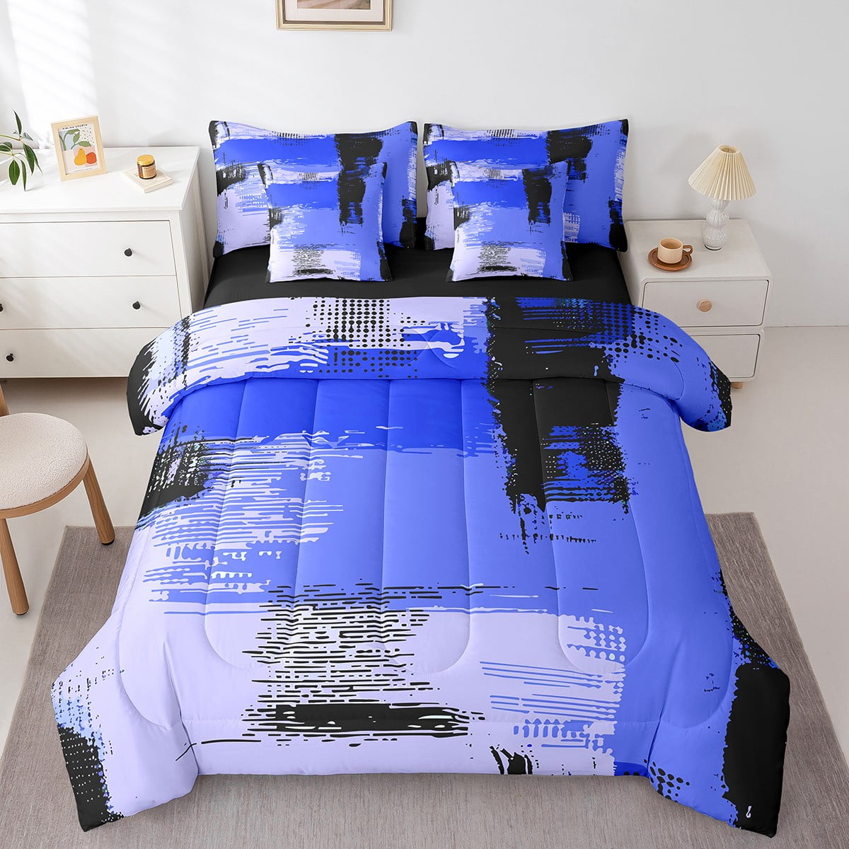 Navy Blue Ombre Bed in a Bag 7-Piece Modern Abstract Art Bedding Set ...
