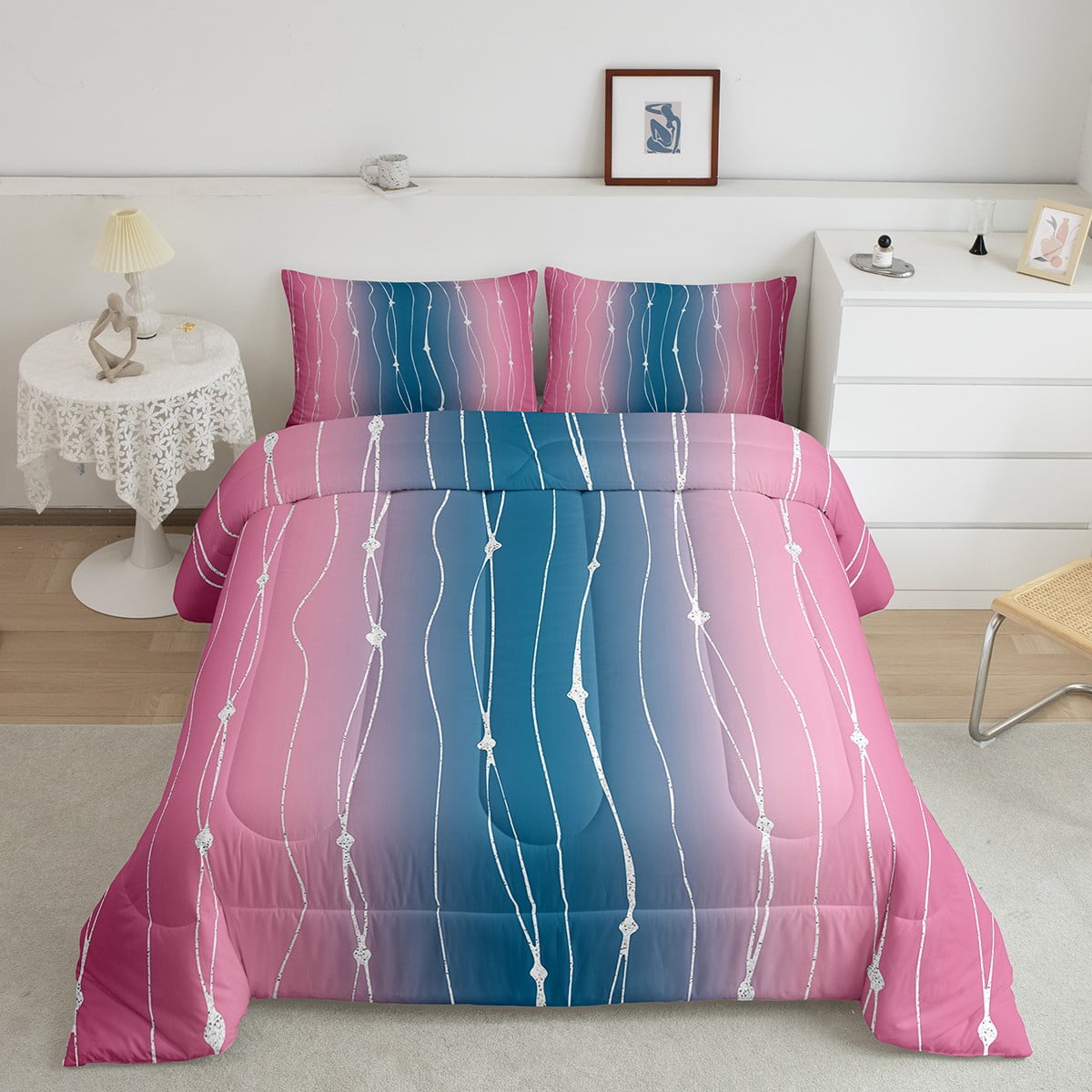 YST Navy Blue Pink Ombre Bedding Twin Geometric Abstract Comforter Set ...