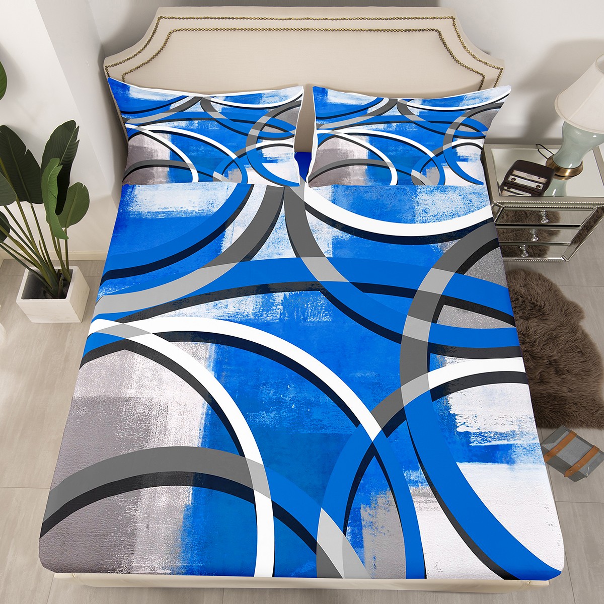 YST Navy Blue Watercolor Twin Fitted Sheet Abstract Swirl Sheets ...
