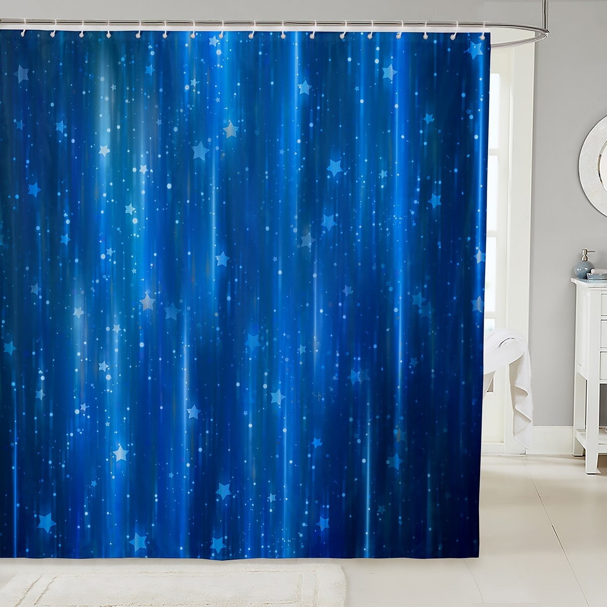 Navy Blue Waterproof Bathroom Curtain Aesthetic Gradient Bath Curtain ...