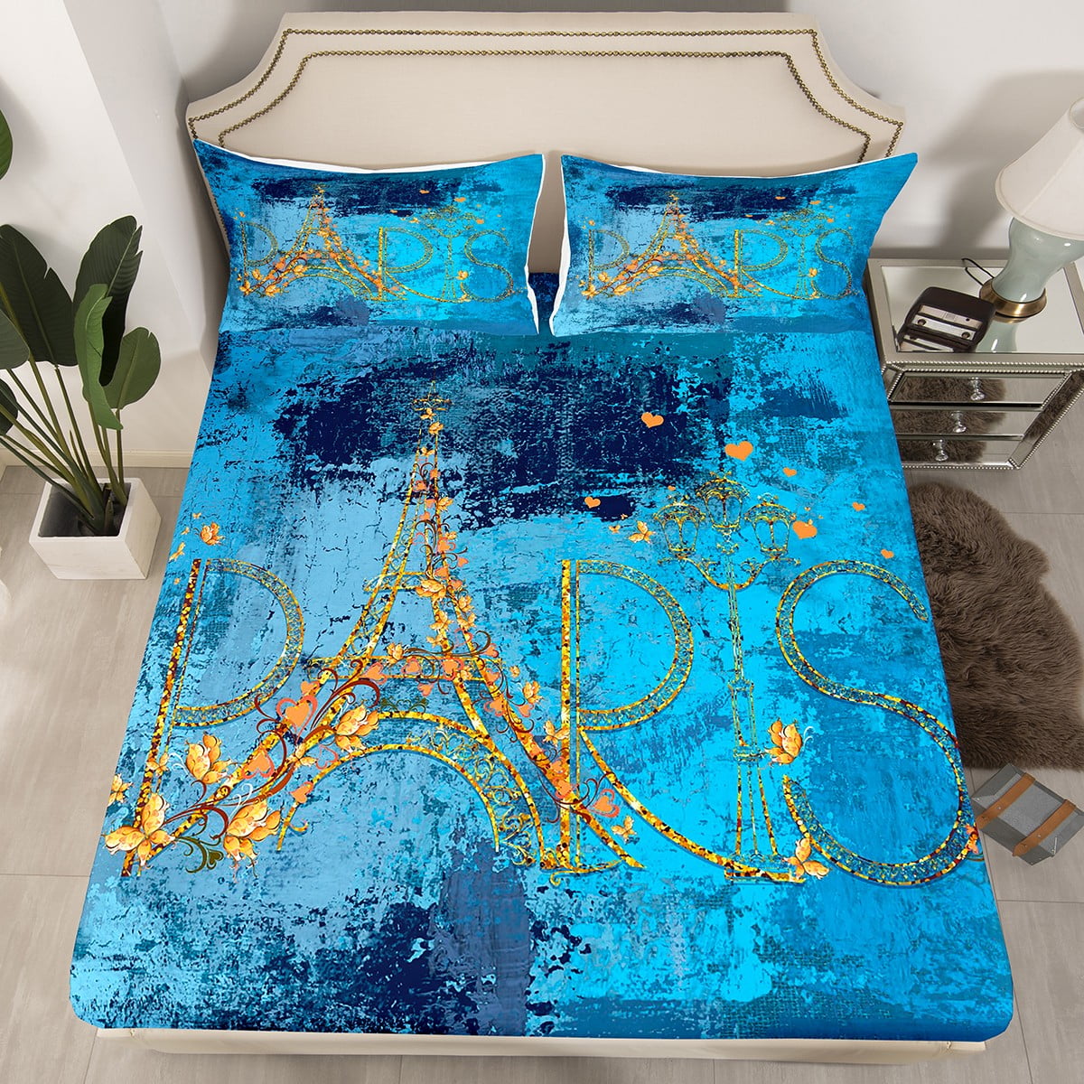 YST Navy Grunge Bed Sheets Blue Gradient Fitted Sheet Queen Size ...