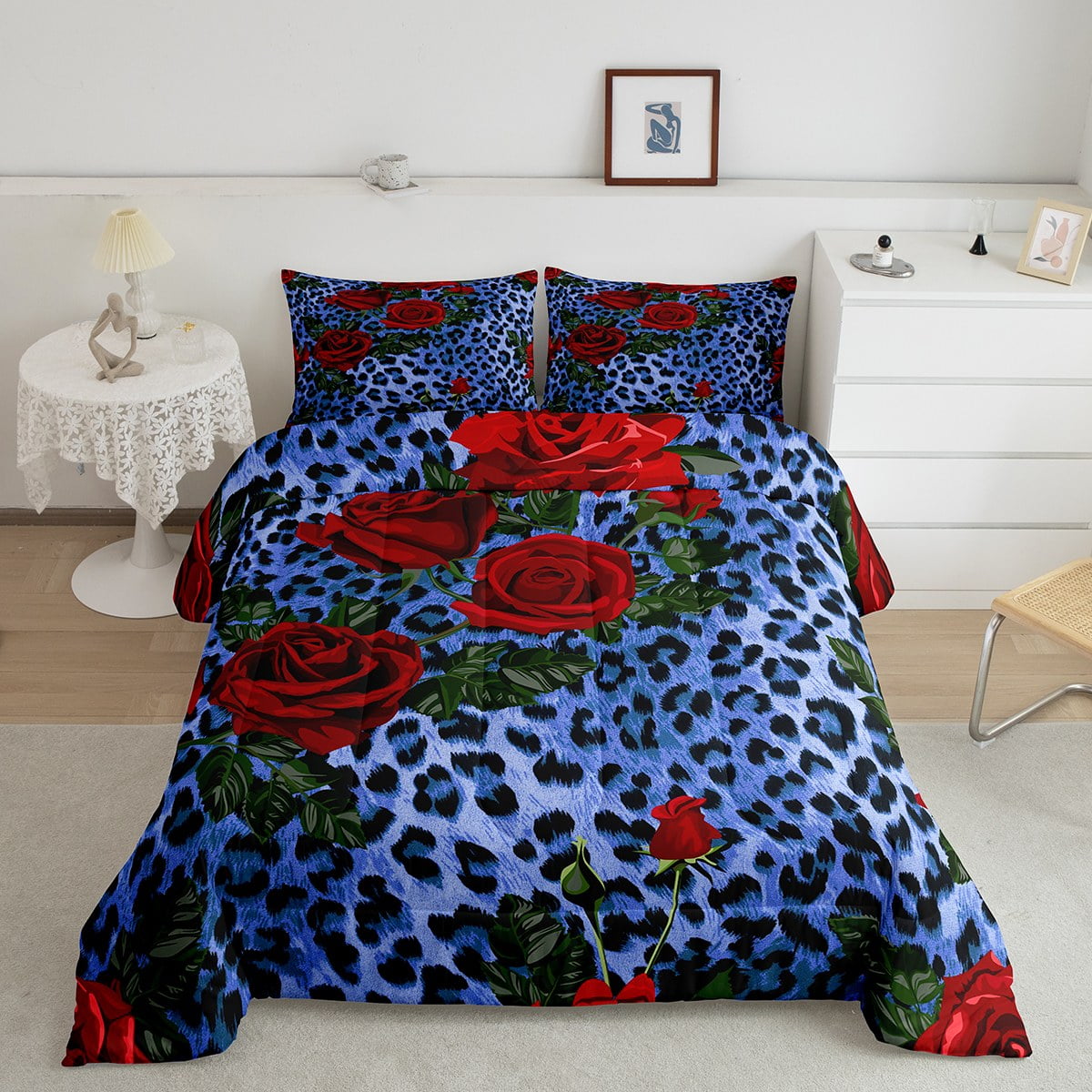 YST Navy Leopard Print Comforter Full Red Blue Black Bedding Set ...