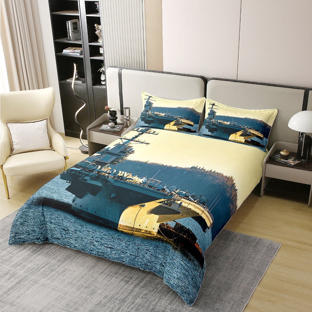 YST Navy Ship 100% Cotton Bedding Set Full Military Theme Duvet Cover Warship Military Combat ...