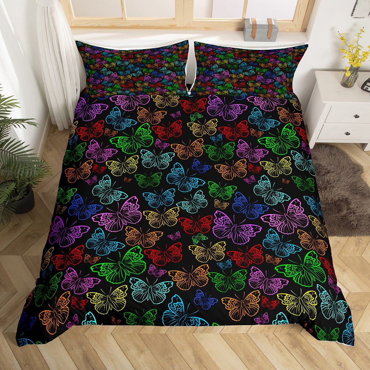 YST Neon Butterfly Bedding Sets Full Rainbow Butterflies Comforter ...