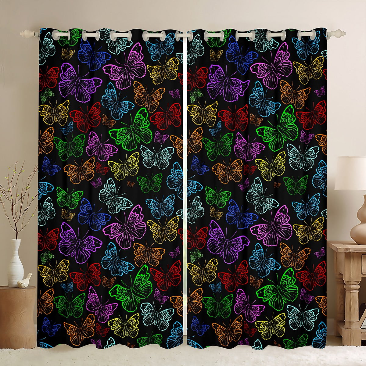 YST Neon Butterfly Curtains & Drapes Rainbow Butterflies Blackout ...