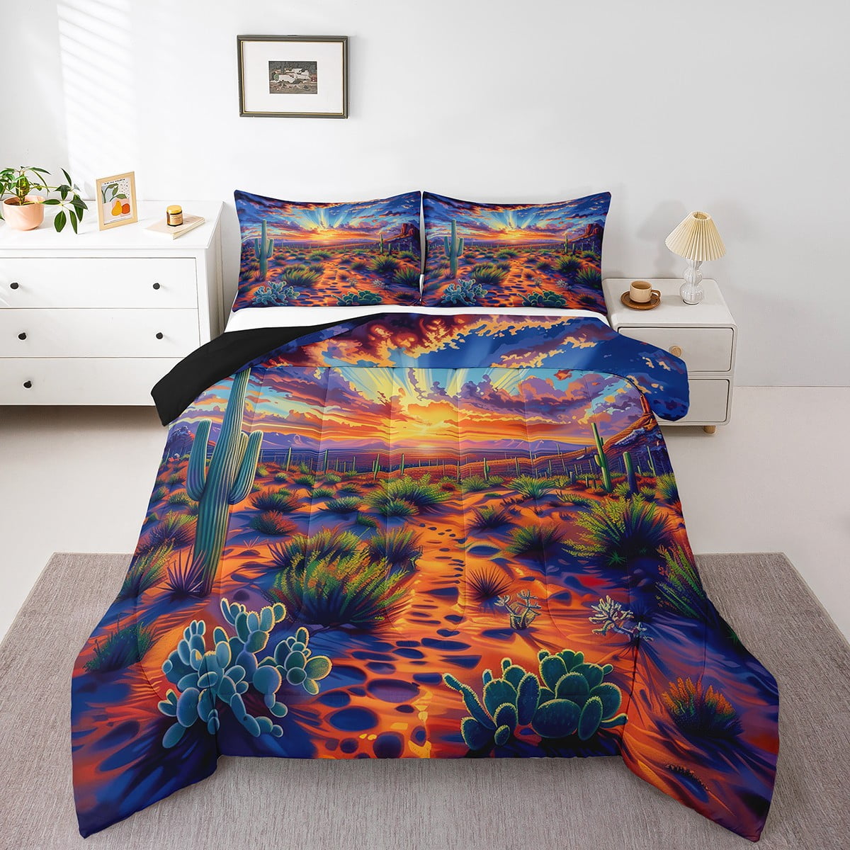 YST Neon Cactus Comforter Set Full Size, Desert Sunset Bedding Comforter Sets, Aesthetics ...