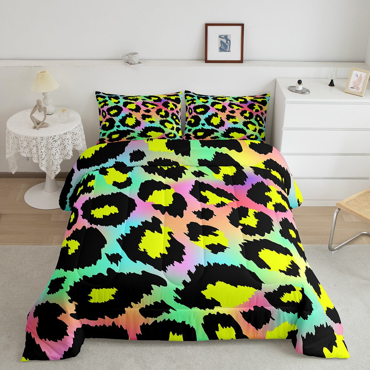 YST Neon Cheetah Comforter Twin,Leopard Print Bedding,Colorful Hippie ...