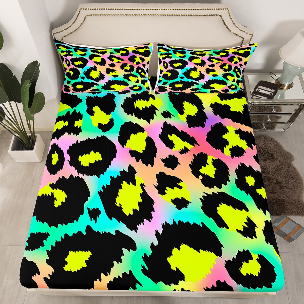 Yst Neon Cheetah Fitted Sheet Twin Leopard Print Bed Sheets Colorful