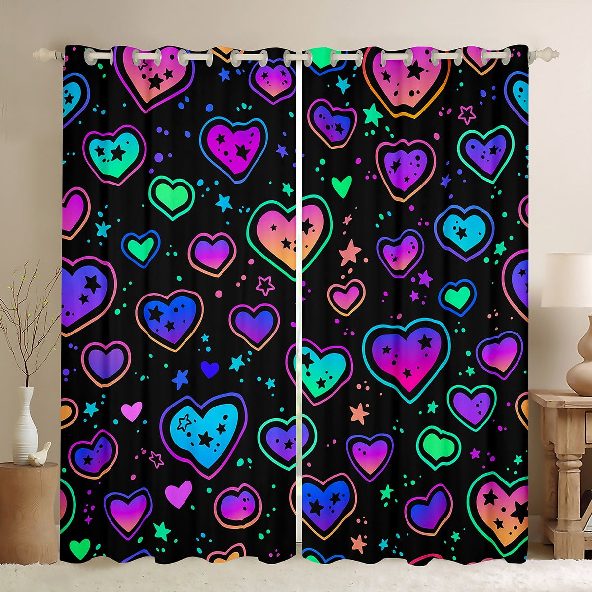 Erosebridal Neon Hearts Blackout Curtains Rainbow Love Heart Curtains ...