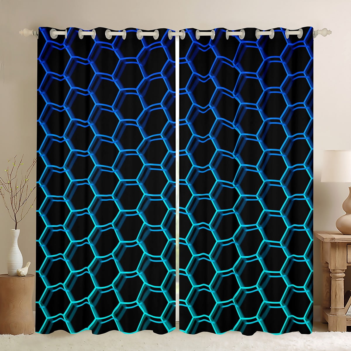 Erosebridal Neon Honeycomb Curtains 38x54 inch Geometric Hexagon ...
