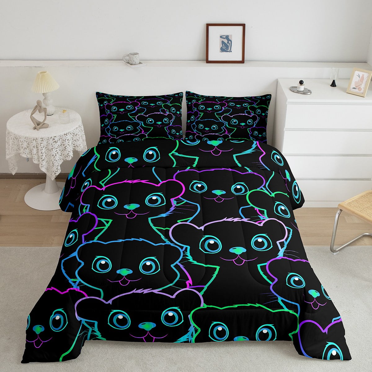 Erosebridal Neon Leopard Comforter Set Gradient Line Leopard Pattern ...