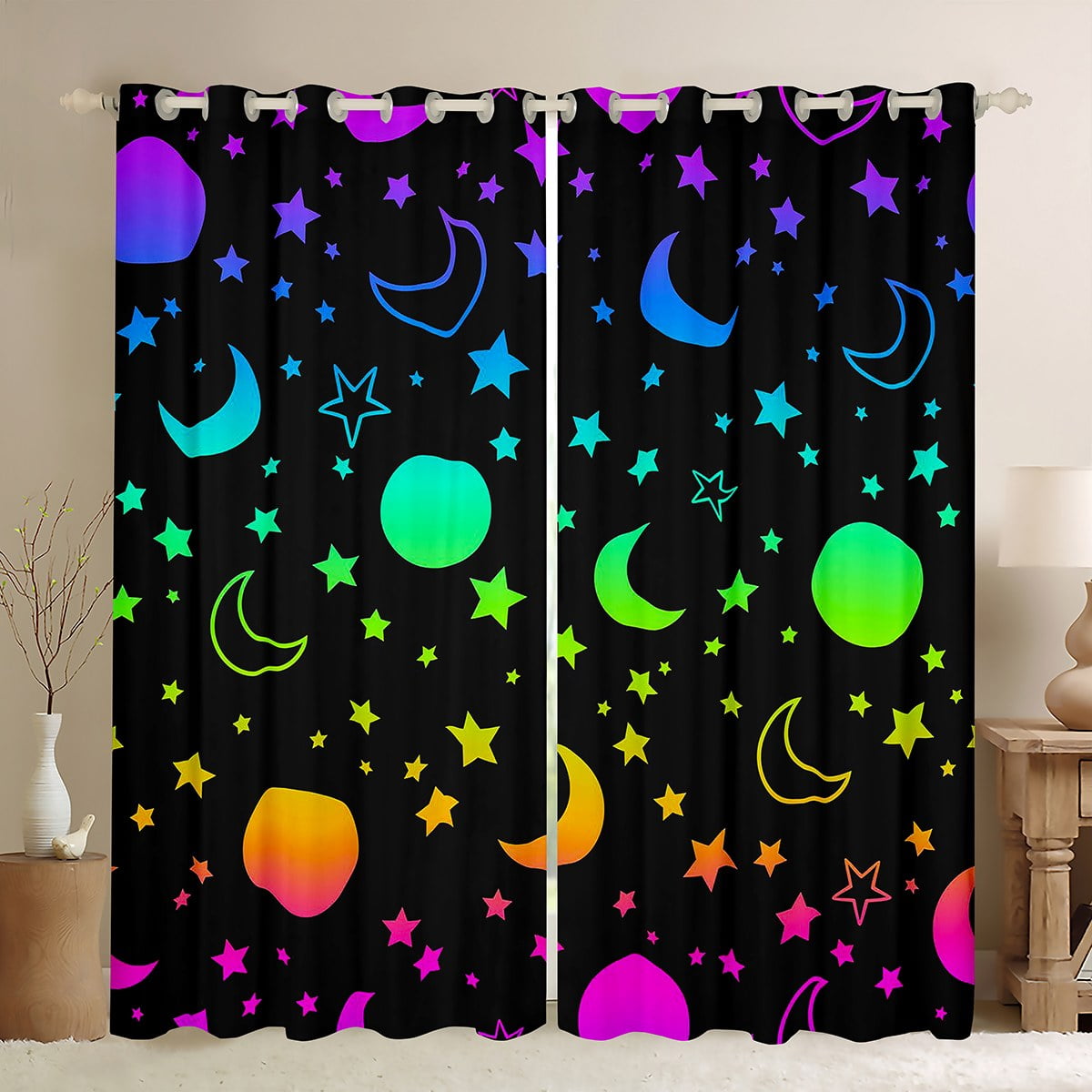 Erosebridal Neon Rainbow Curtains Trippy Galaxy Curtains & Drapes ...