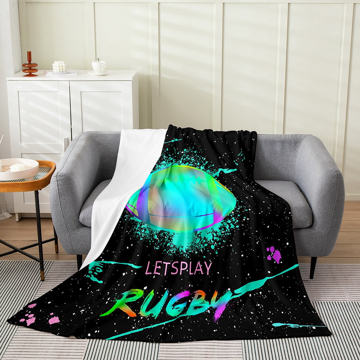 Neon Rugby Blanket for Teens ,Glitter Football Throw Blanket Twin 60x80 ...