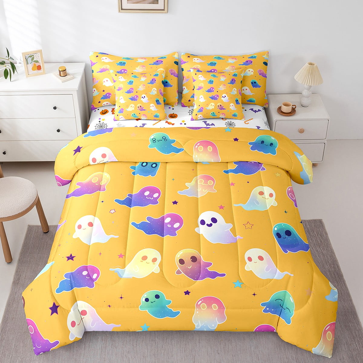 Erosebridal Neon Spooky Animal Bed in a Bag 7pcs Gradient Ghost Bedding ...