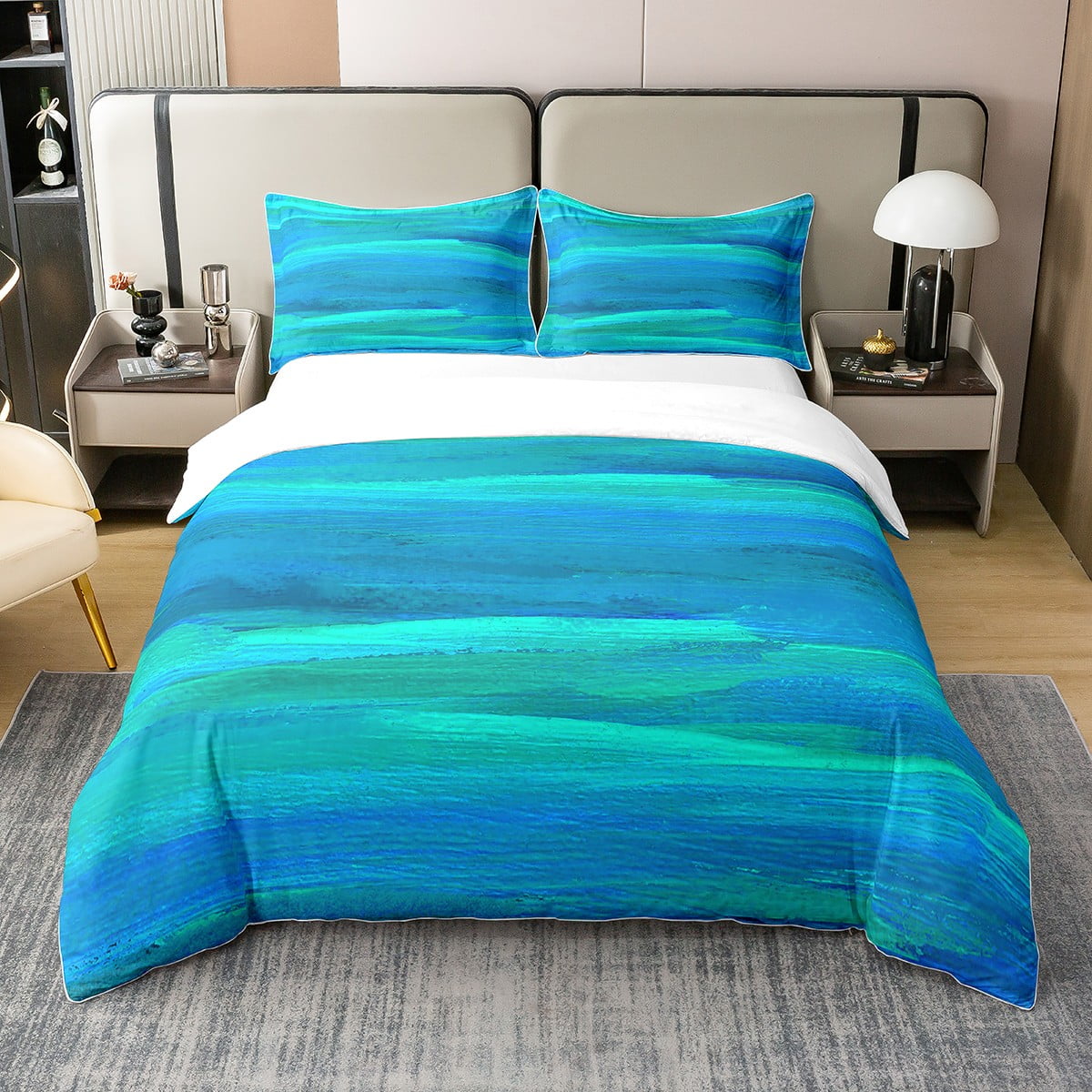 Erosebridal Neon Teal Ocean Duvet Cover 100% Cotton,Ombre Blue Green ...